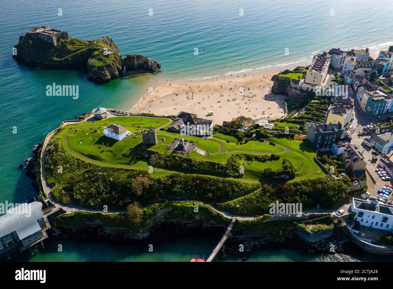 Aerial view of a sandy beach in a picturesque resort (Castle Beach ...
