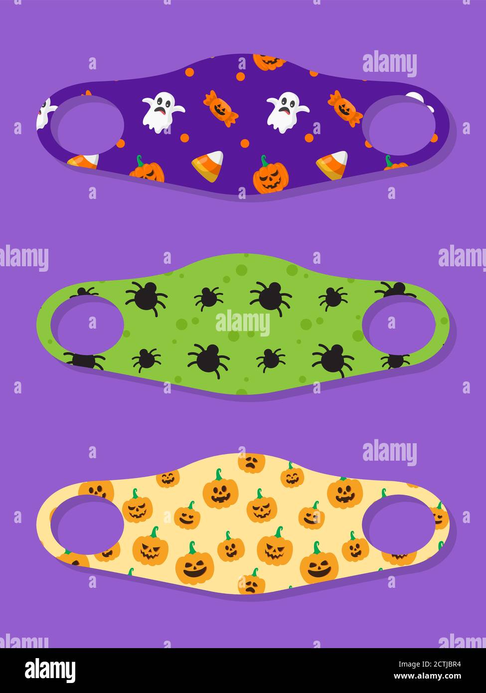 Set of designs face masks with halloween seamless pattern with candy ...