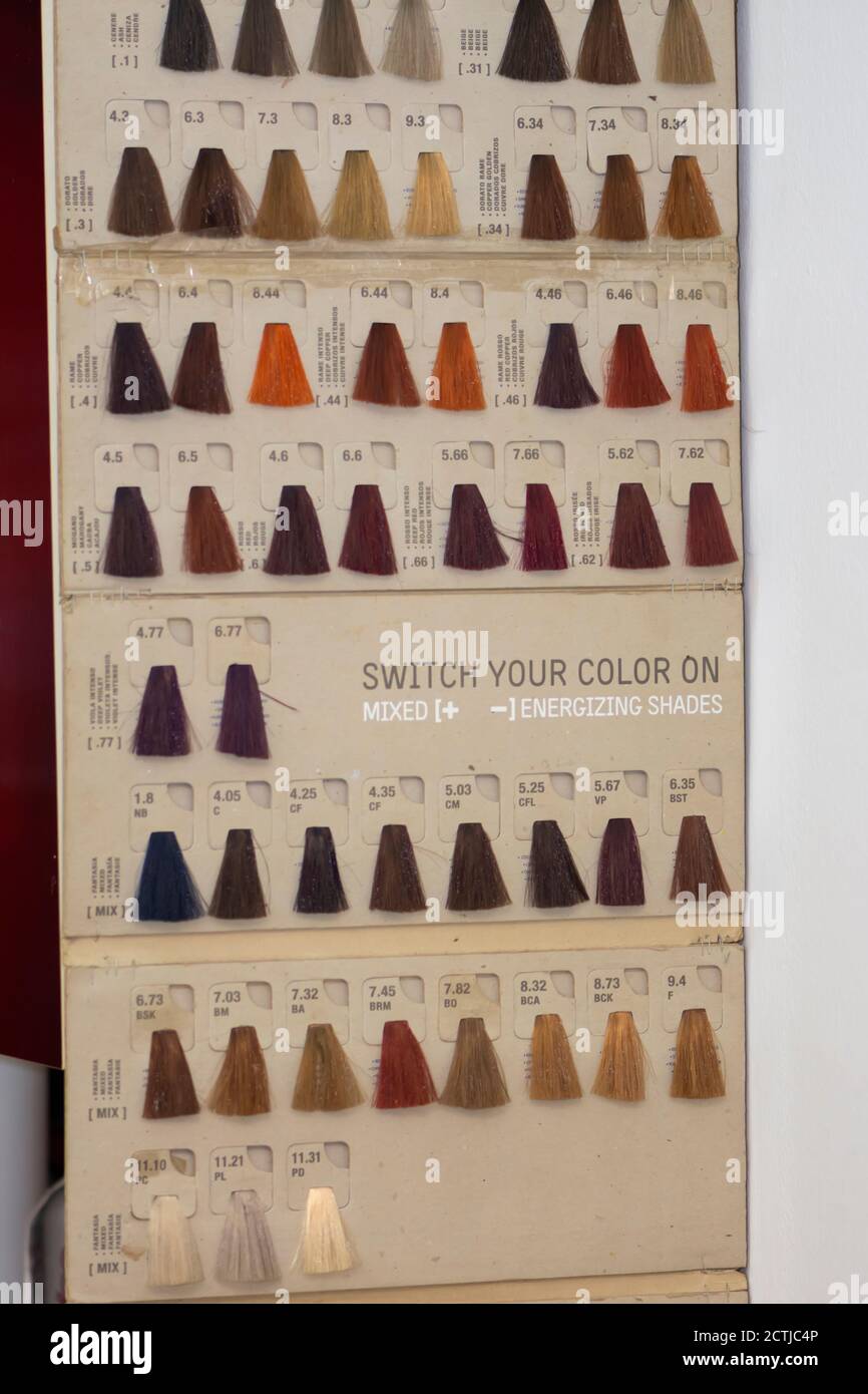 Palette of many hair colors samples in catalog Stock Photo - Alamy