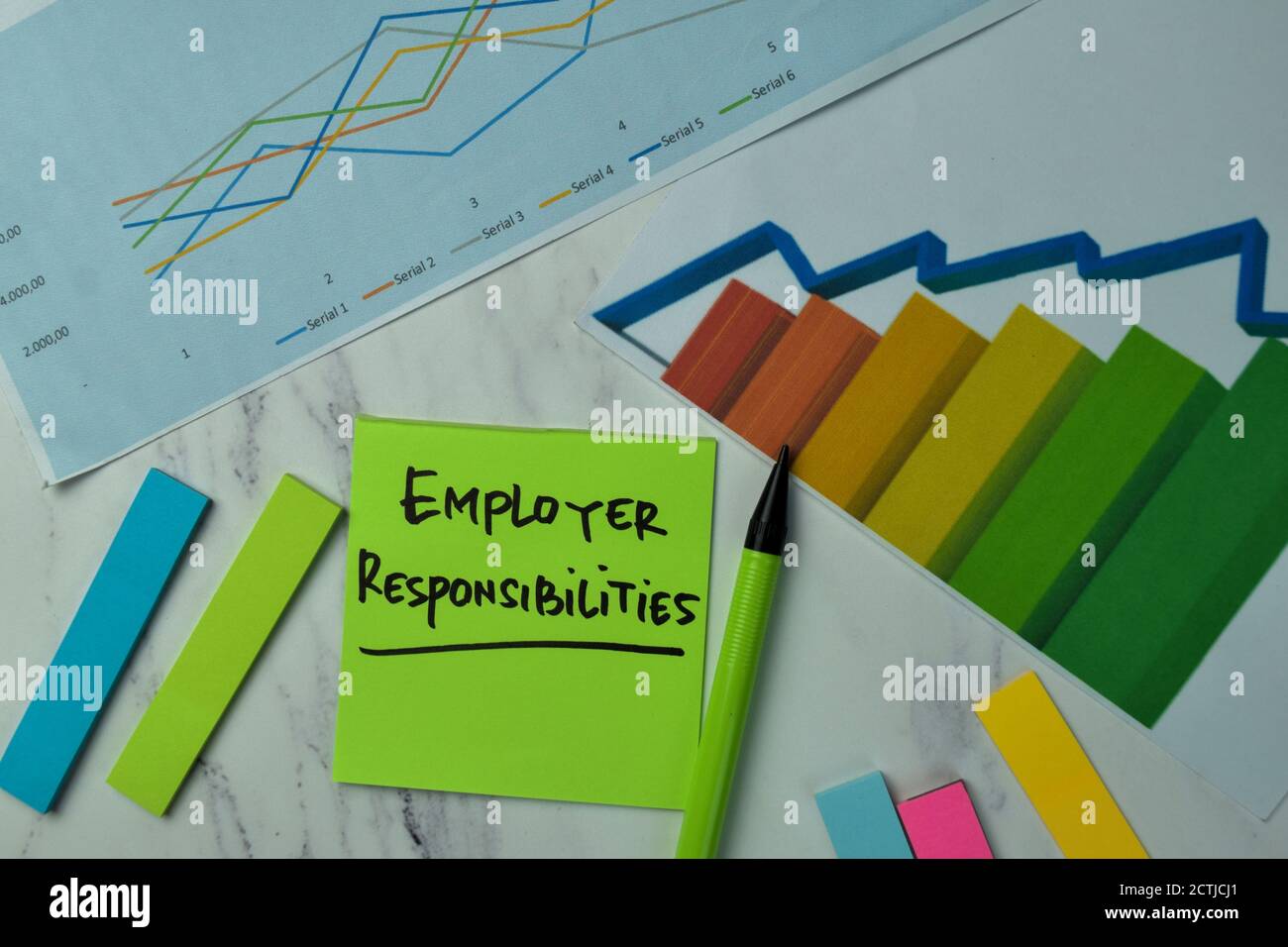 Employer Responsibilites write on sticky notes isolated on office desk ...