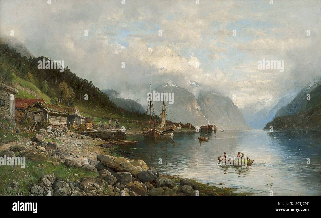 Askevold Anders Monsen - Fjord Landscape with People - Norwegian School ...