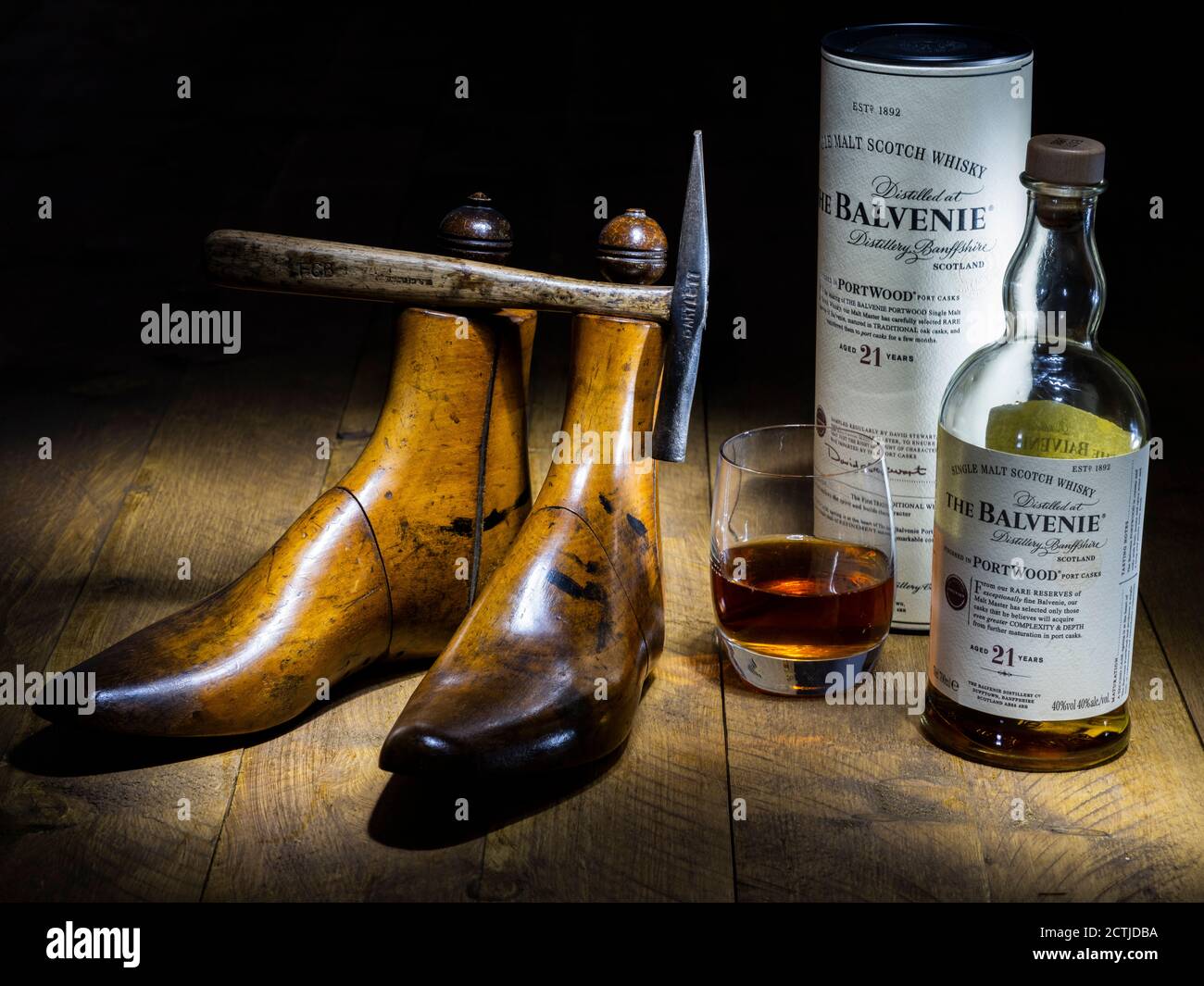 Bottle of Balvenie Malt Whiskey with Balvenie glass and cork with ...