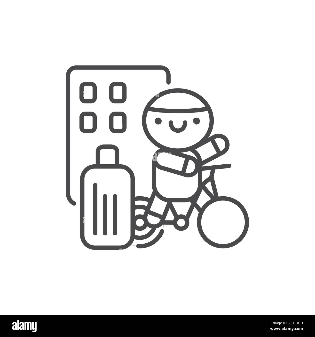 Sport tourism line black icon. Cute character riding a bike kawaii ...