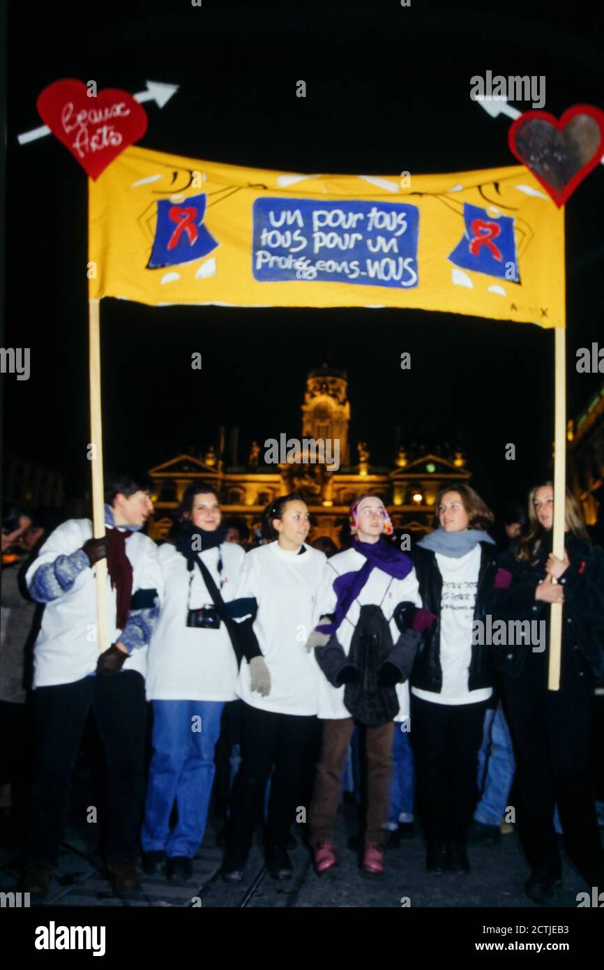 1995 AIDS World Day, torchlight procession in Lyon, France Stock Photo ...