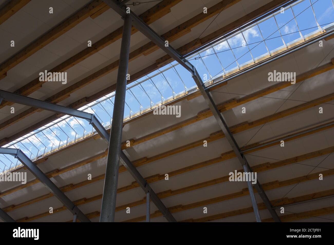 Metal frame of the building with a sandwich panel of insulation on the ...