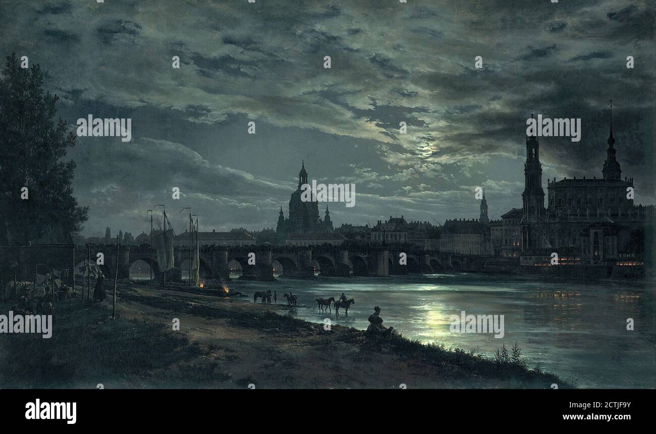 Dahl Johan Christian Clausen - View of Dresden at Full Moon - Norwegian ...