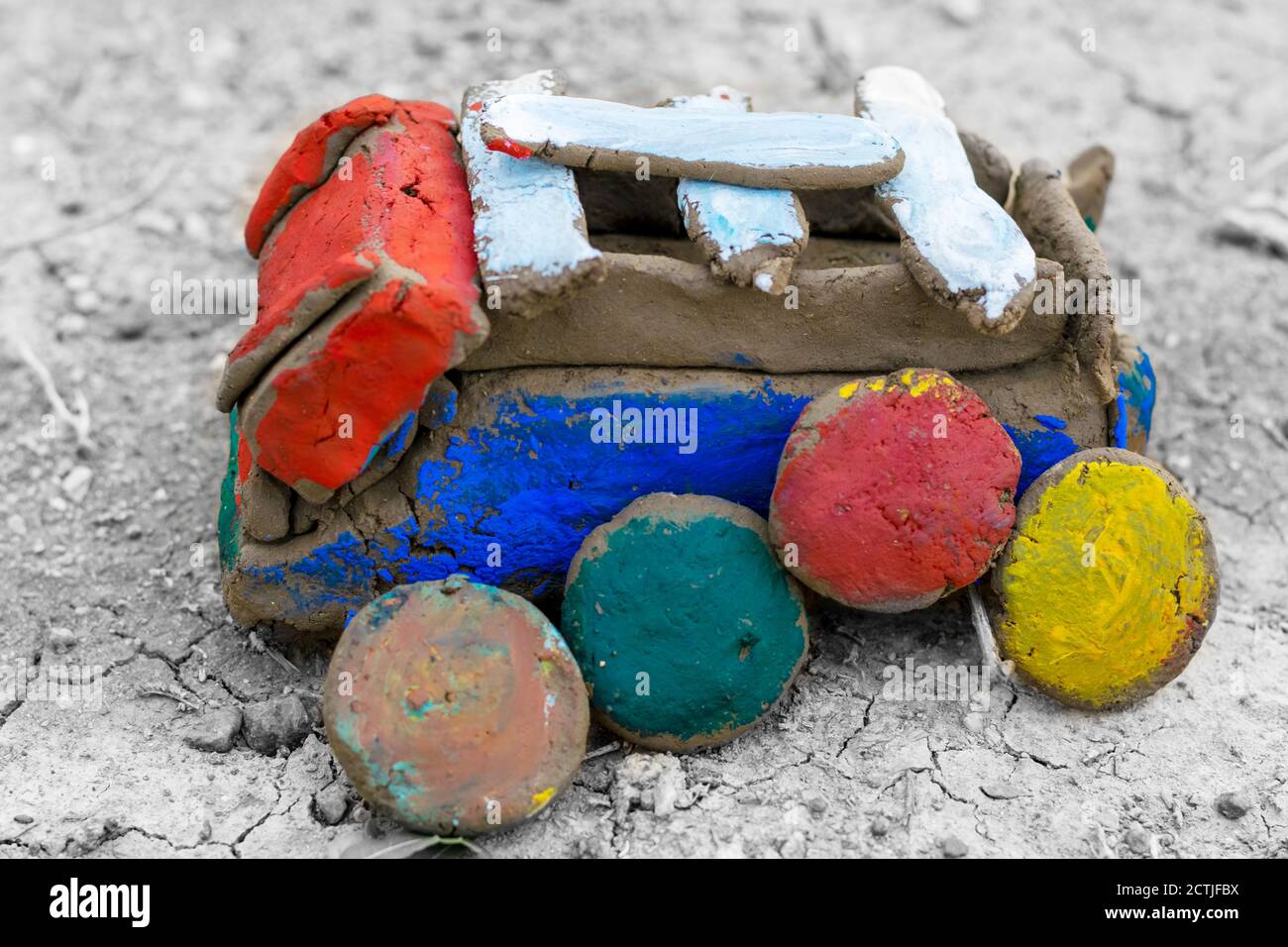 Colorful clay toy made by children for playing at home Stock Photo - Alamy