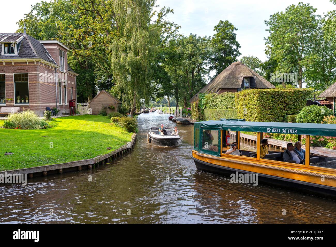 Giethoorn, Netherlands - 13 September 2020. Tourists floating on a ...