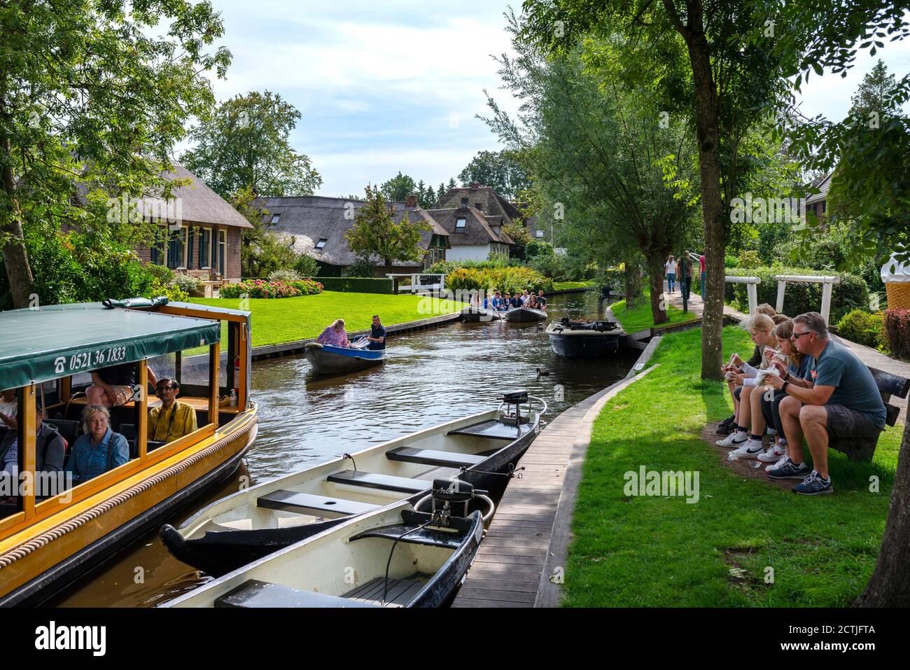 Giethoorn, Netherlands - 13 September 2020. Tourists floating on a ...