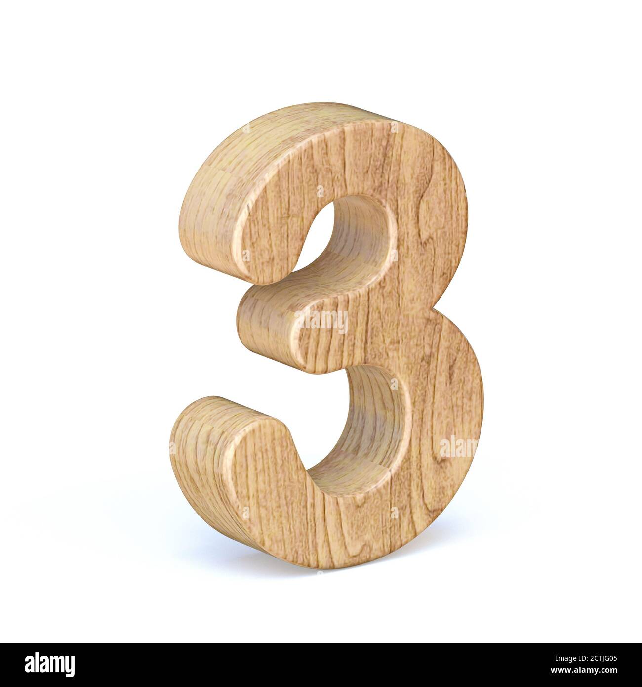 Rounded wooden font Number 3 THREE 3D render illustration isolated on ...
