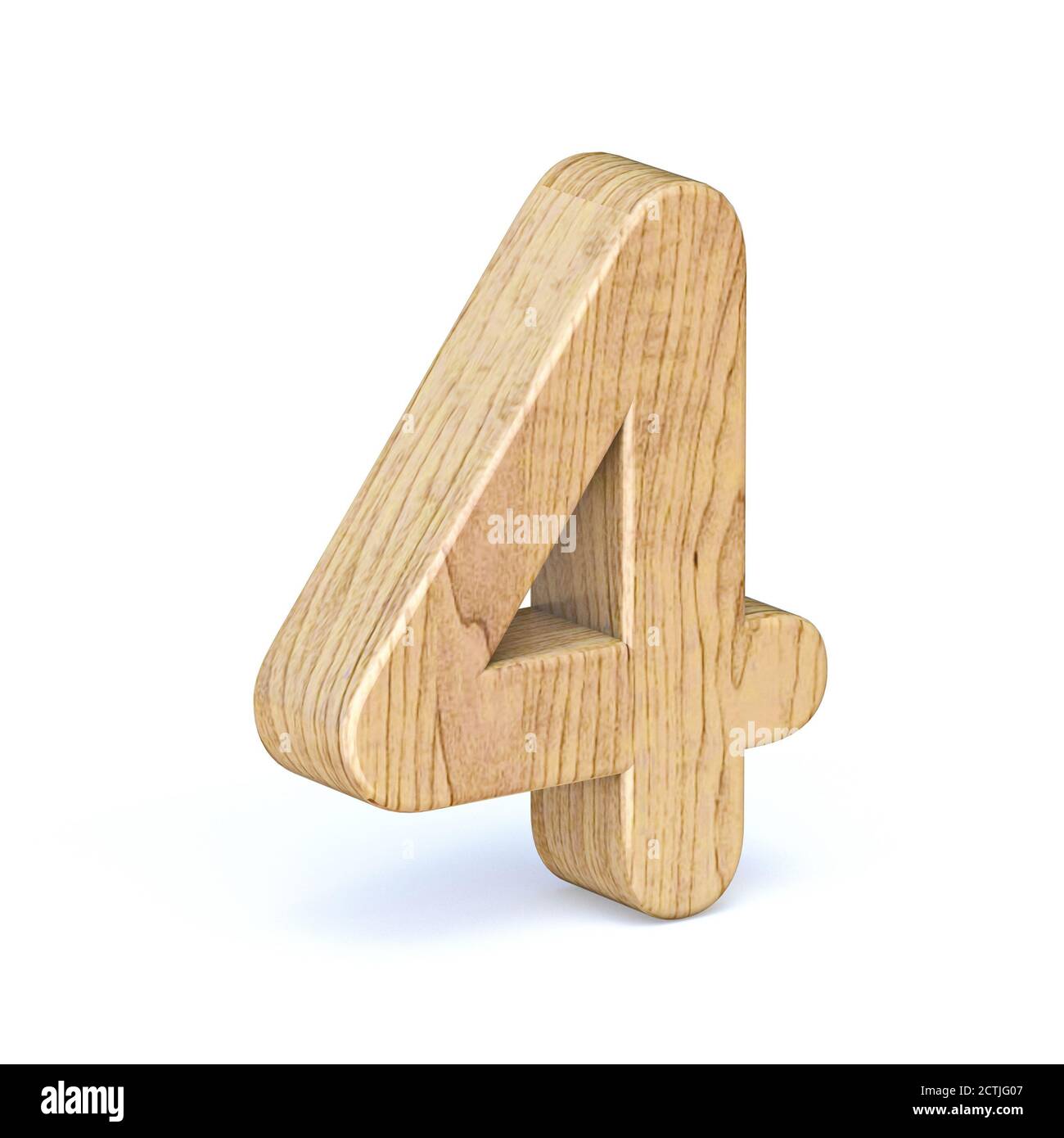 Rounded wooden font Number 4 FOUR 3D render illustration isolated on ...