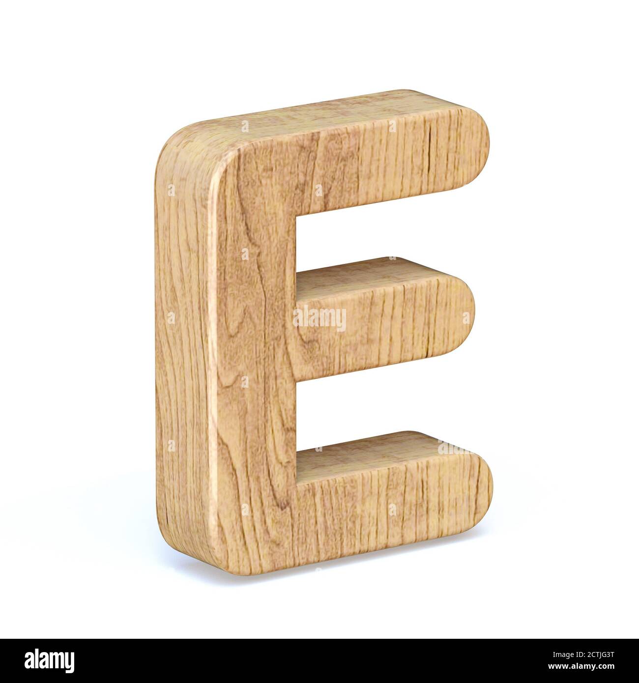 Rounded wooden font Letter E 3D render illustration isolated on white ...