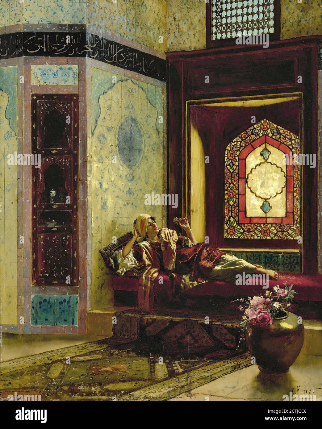 Ernst Rudolf - Languorous Oriental Lady with a Rose - Norwegian School ...