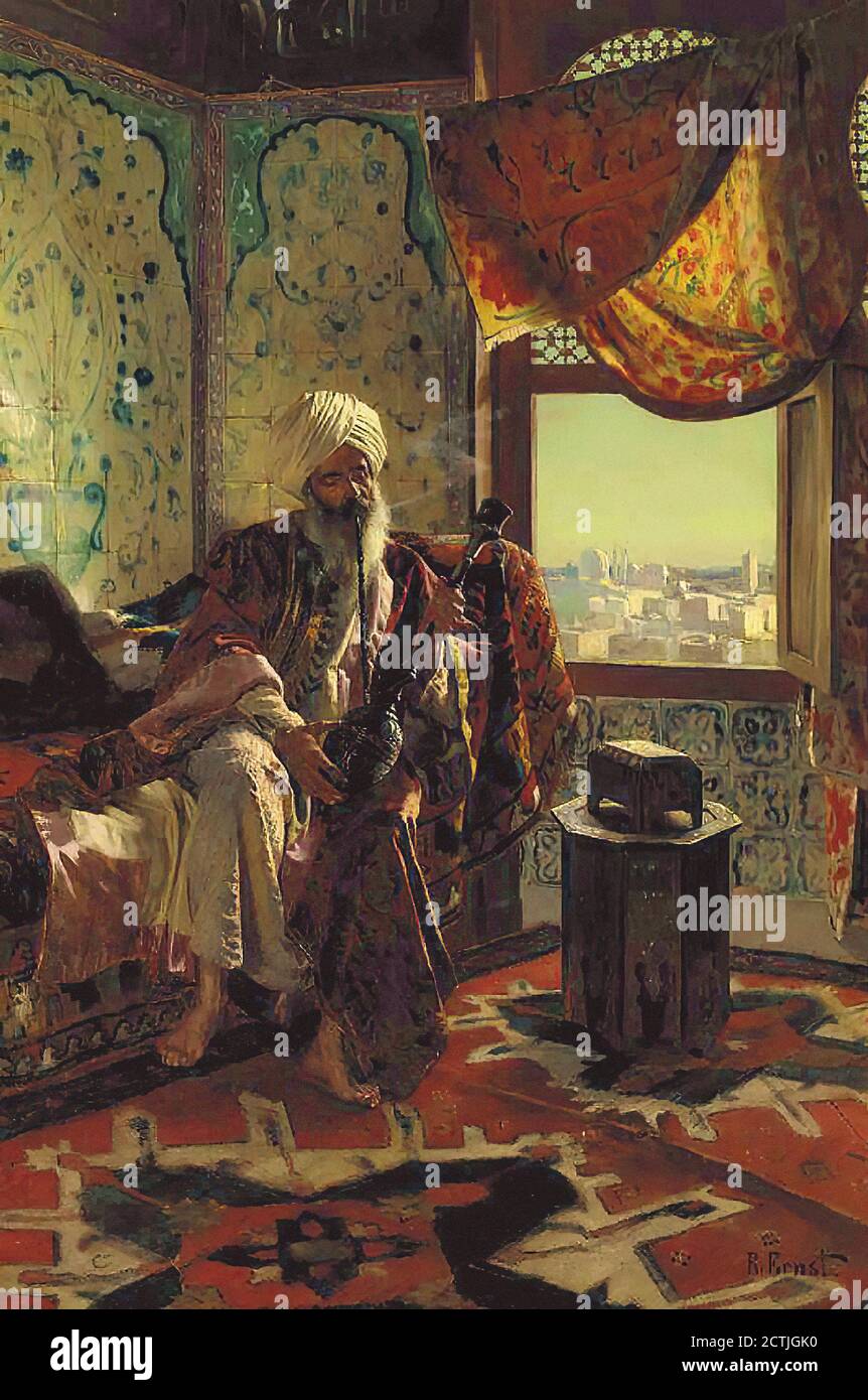 Ernst Rudolf - Smoking the Hookah - Norwegian School - 19th Century ...