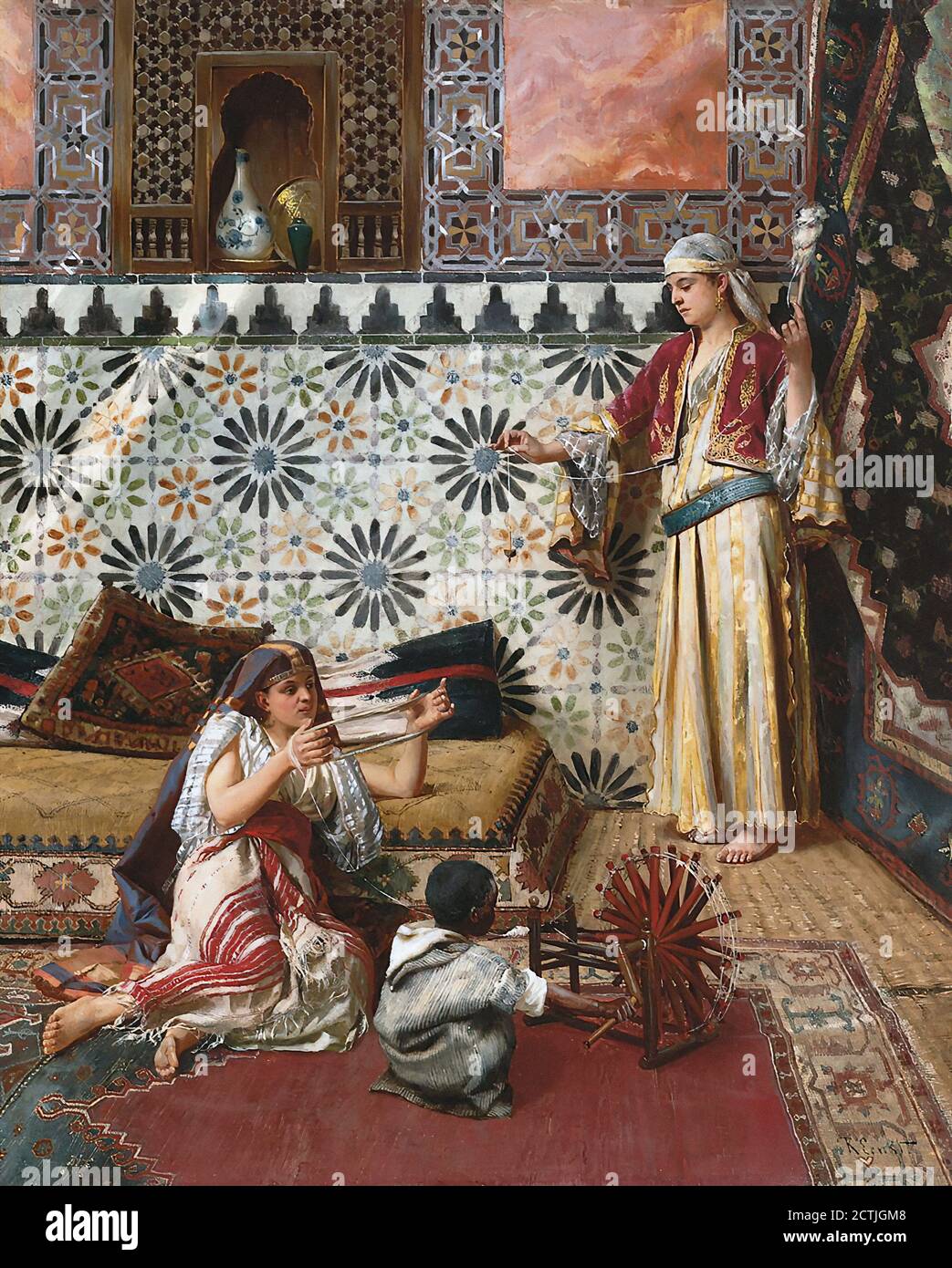 Ernst Rudolf - Spinning Yarn in the Harem - Norwegian School - 19th ...