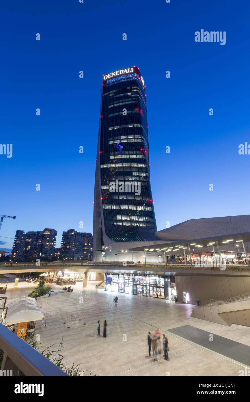 Milan, Italy - September 23, 2020: street view of skyscrapers in piazza ...