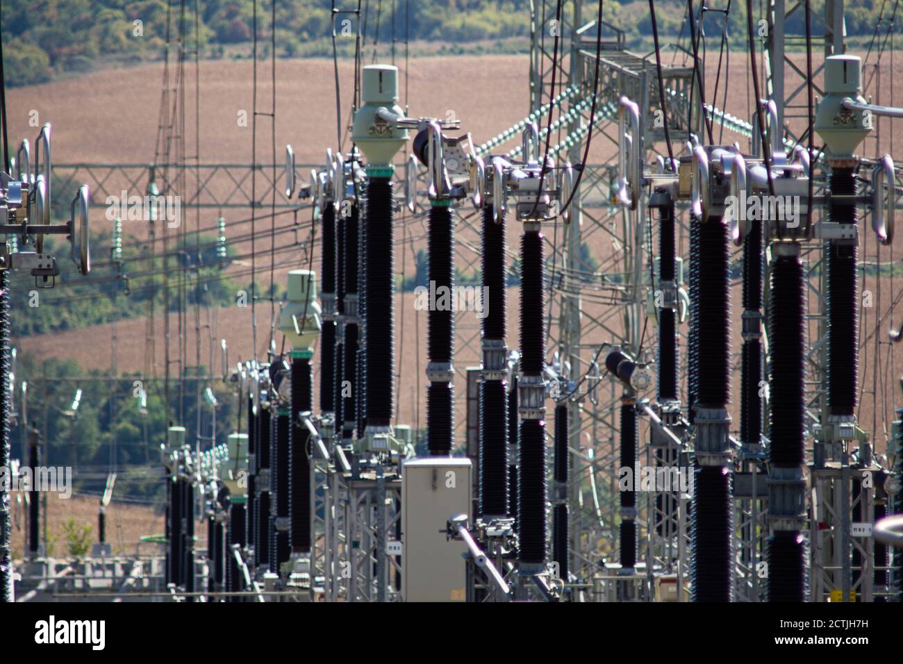 Electrical power plant with many transformers, wires and isolators ...