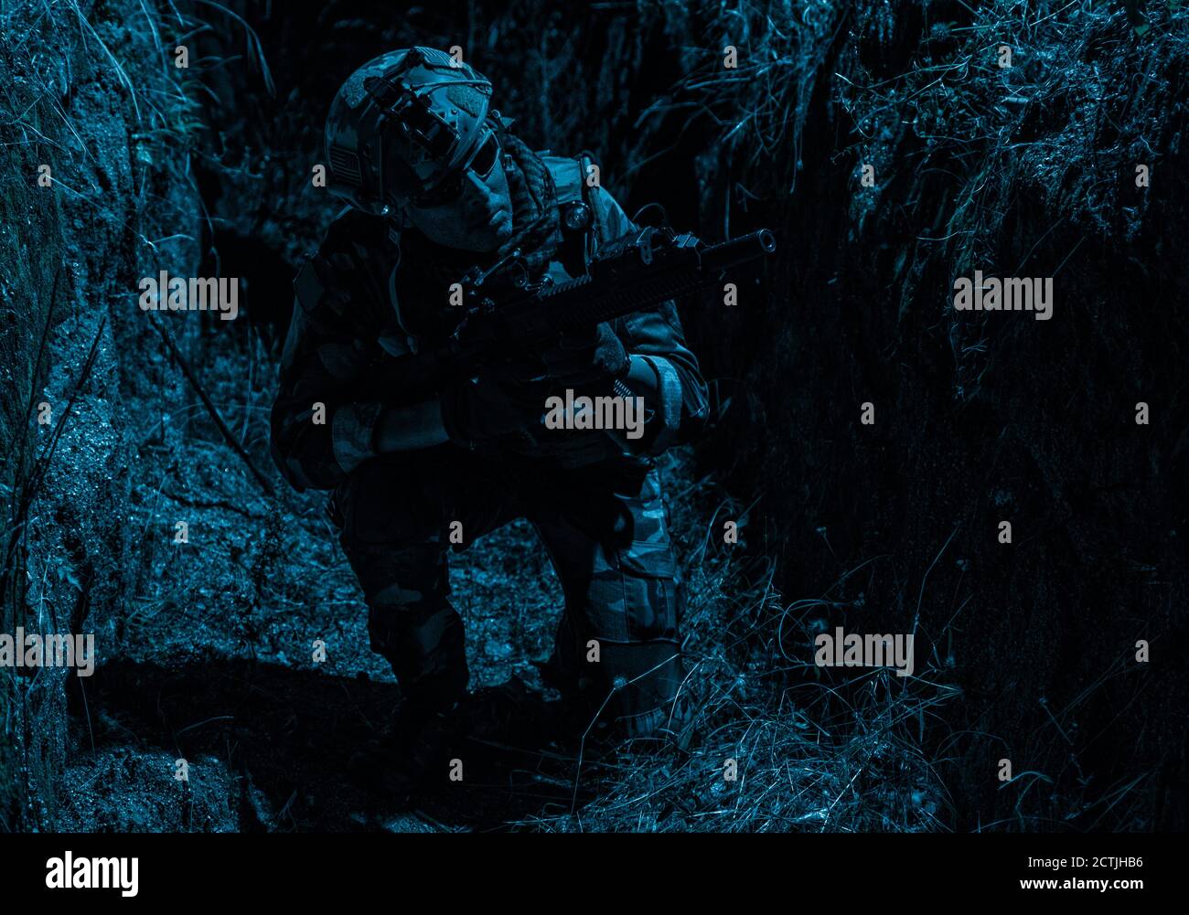 Army soldier, special forces infantryman in combat uniform and helmet ...