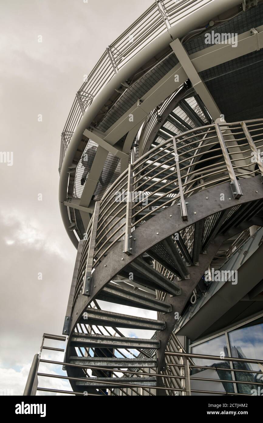 Low-angle view of the panoramic terrace at Pointe Helbronner station of ...
