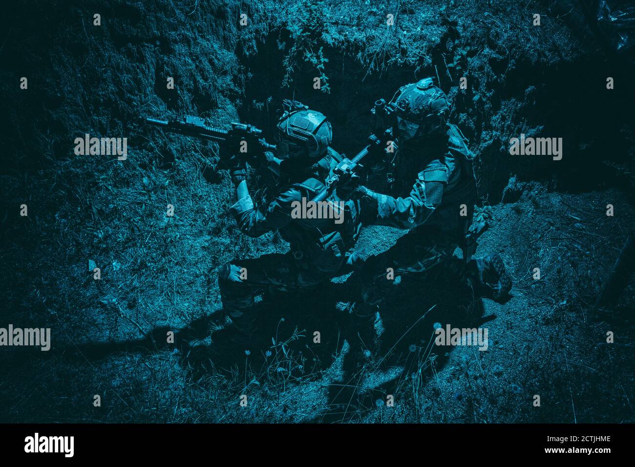 Two army soldiers, Navy SEALs team shooters wearing combat uniform ...