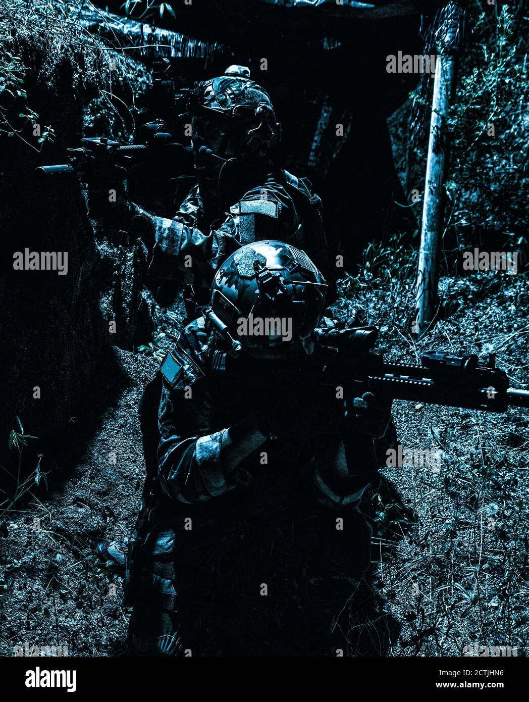 Two army soldiers, Navy SEALs team shooters wearing combat uniform ...