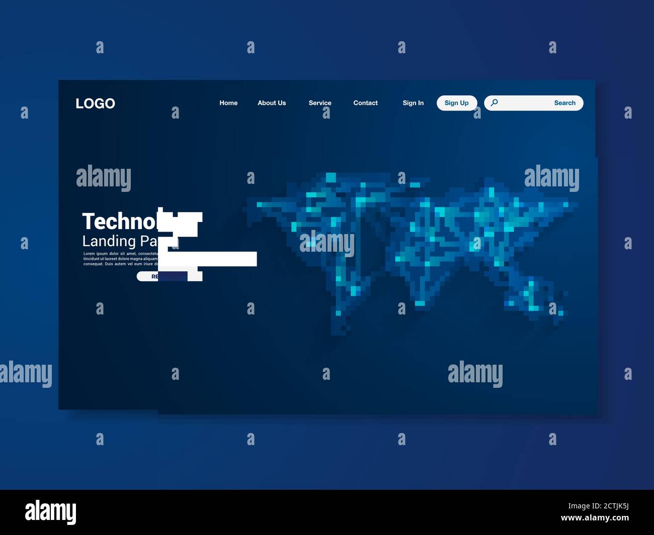 World map network technology landing page with world map, interface ...