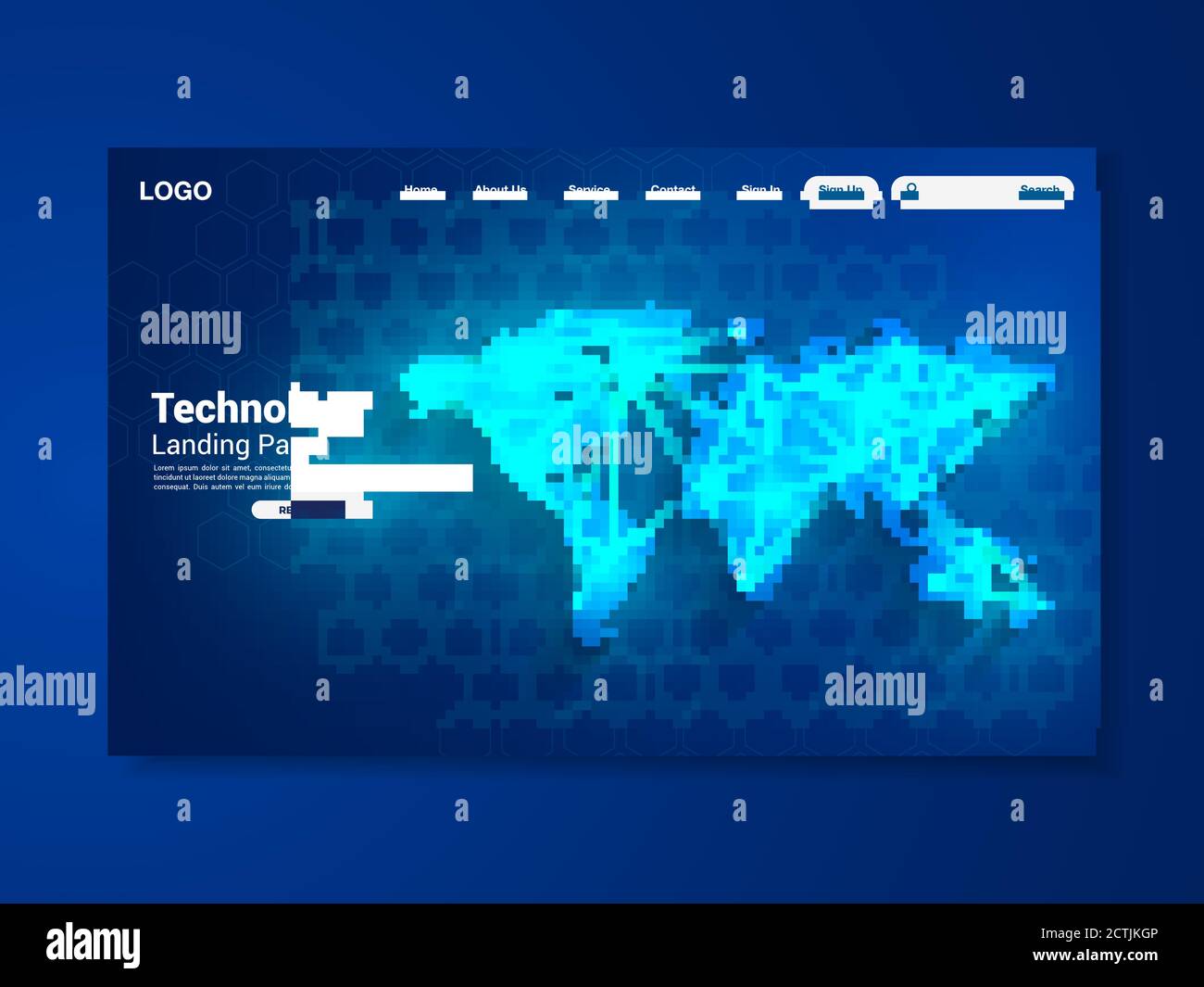 World map network technology landing page with world map, interface ...