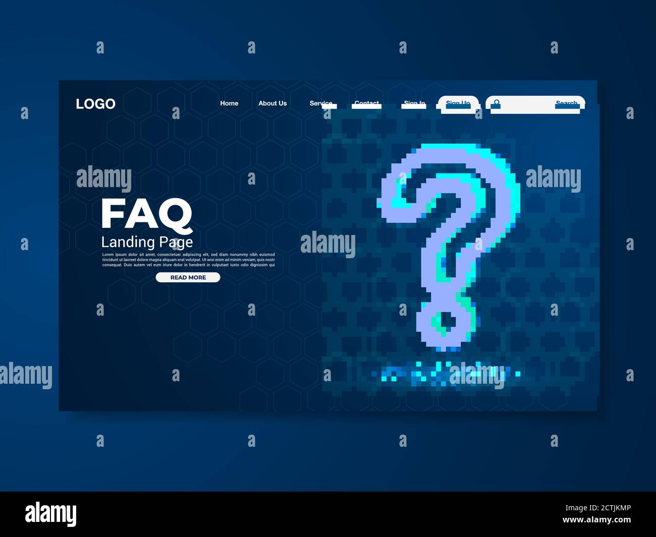 FAQ technology landing page with world map, interface, vector ...