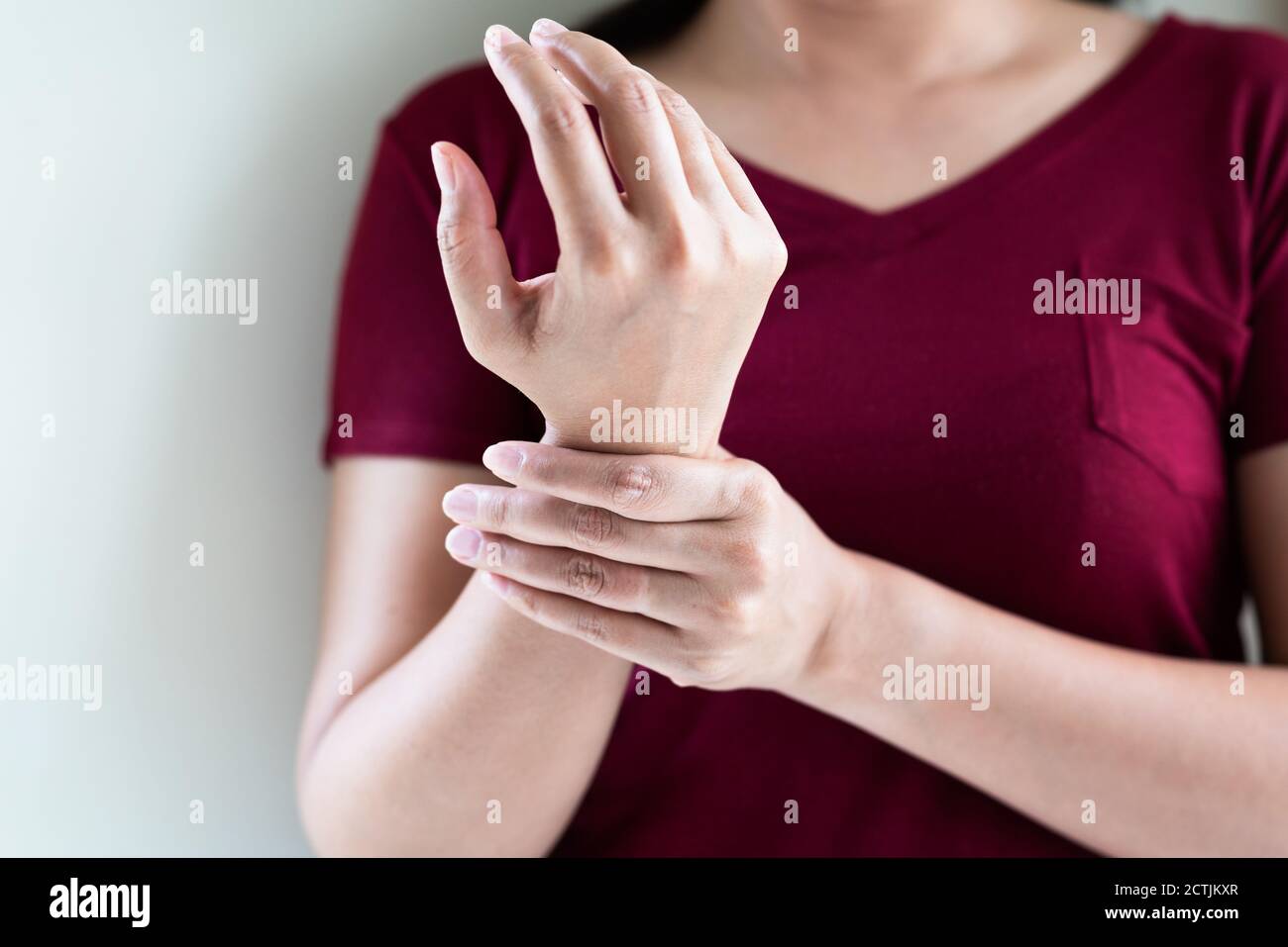 woman wrist arm pain long working. office syndrome healthcare and ...