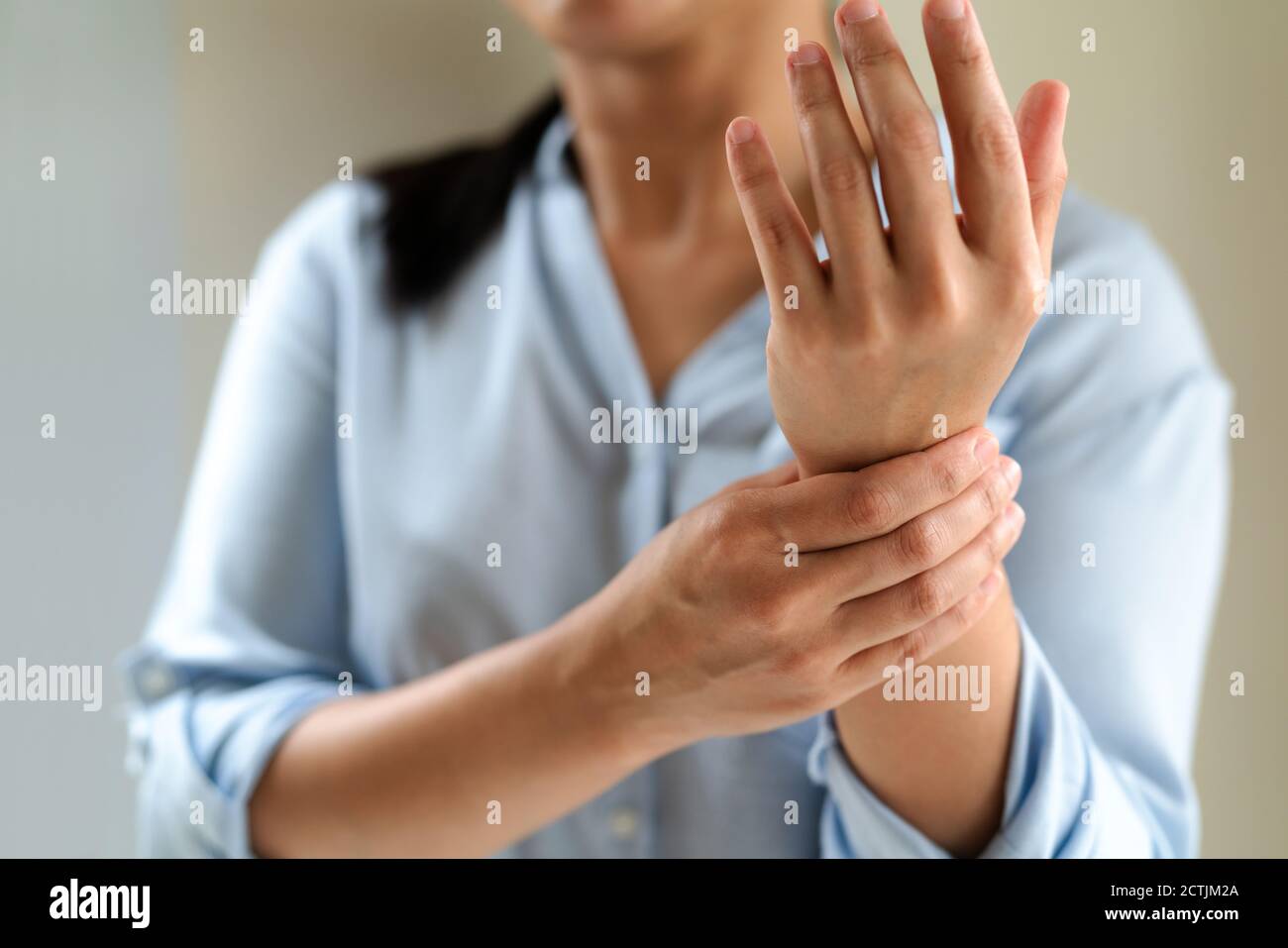 woman wrist arm pain long working. office syndrome healthcare and ...