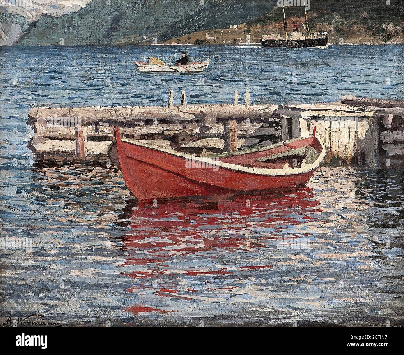 Normann Adelsteen - Red Rowing Boat - Norwegian School - 19th Century ...