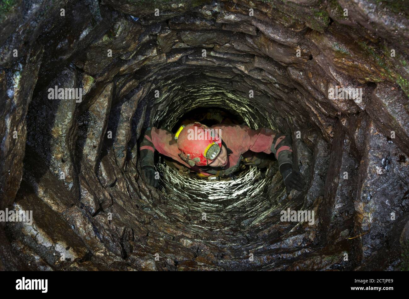 A rare example of a lead miners' climbing shaft with stone steps or ...