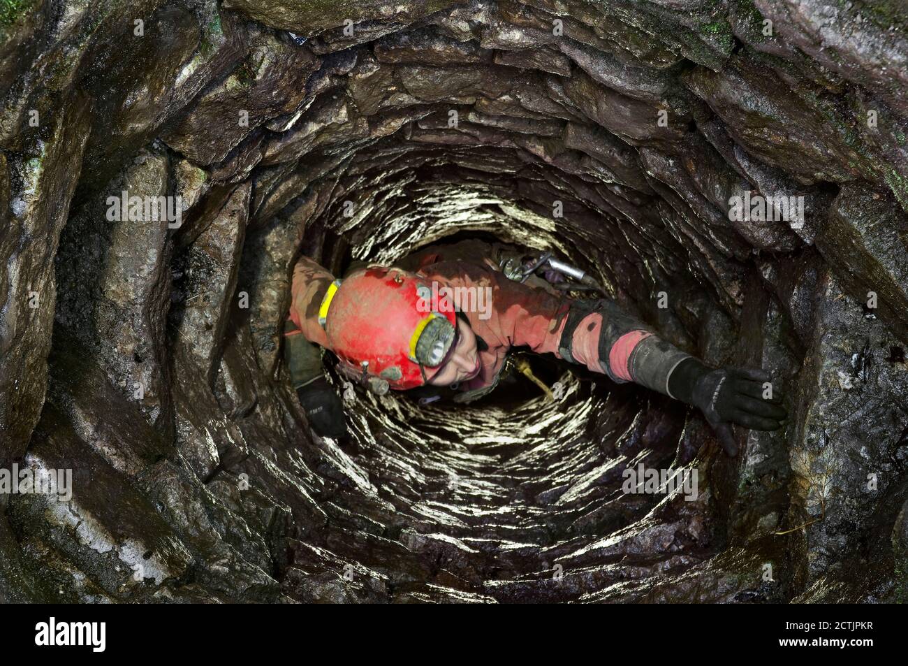 A rare example of a lead miners' climbing shaft with stone steps or ...