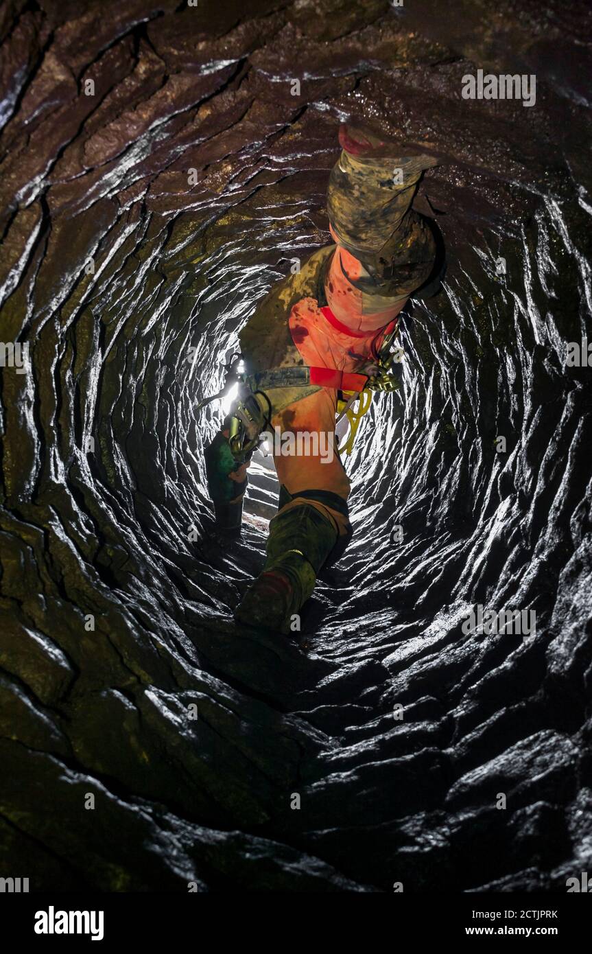 A rare example of a lead miners' climbing shaft with stone steps or ...