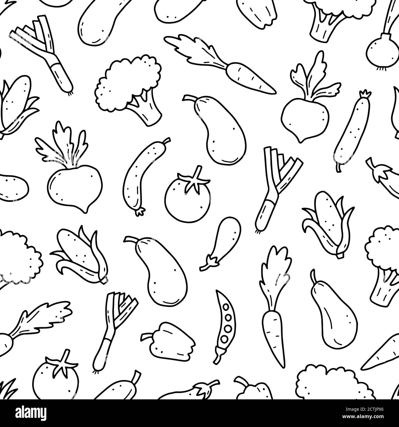 Hand drawn seamless pattern of vegetable elements, carrot, salad ...