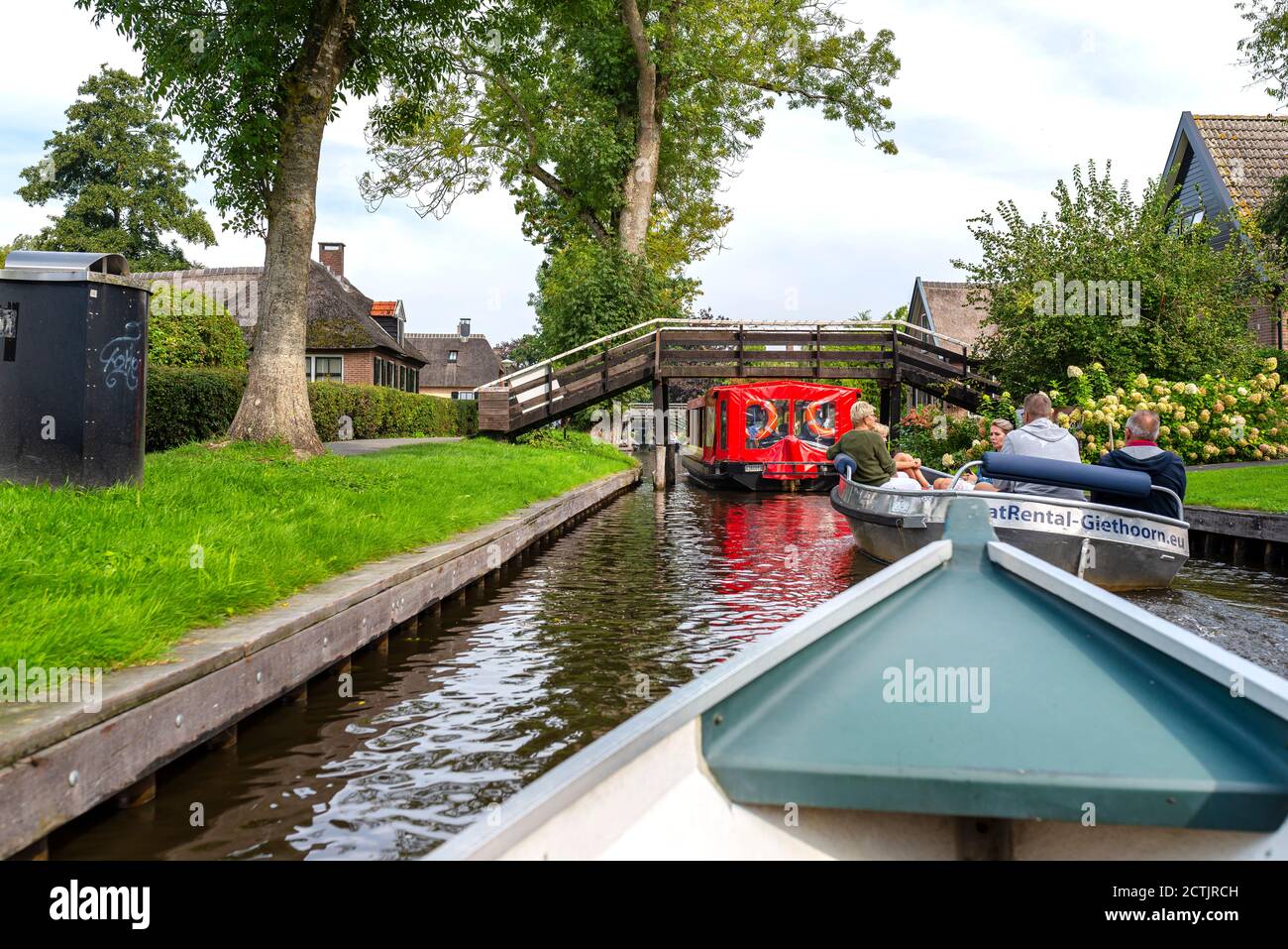 Giethoorn, Netherlands - 13 September 2020. View from the boat of ...