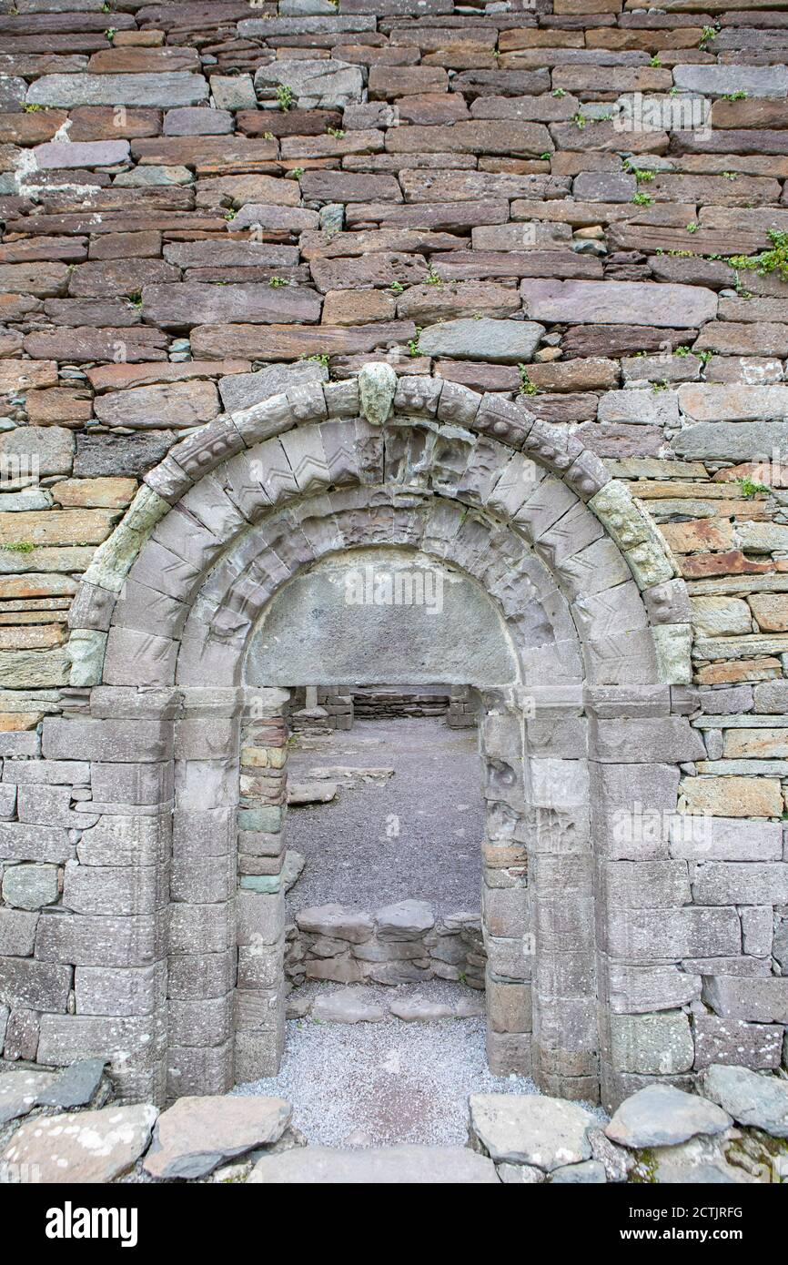 Stone door at Kilmalkedar Church ruins, Dingle Peninsula County Kerry ...