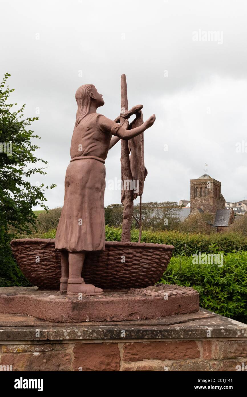 St Bega statue by Colin Telfer and St Mary and St Begas Church, St Bees ...