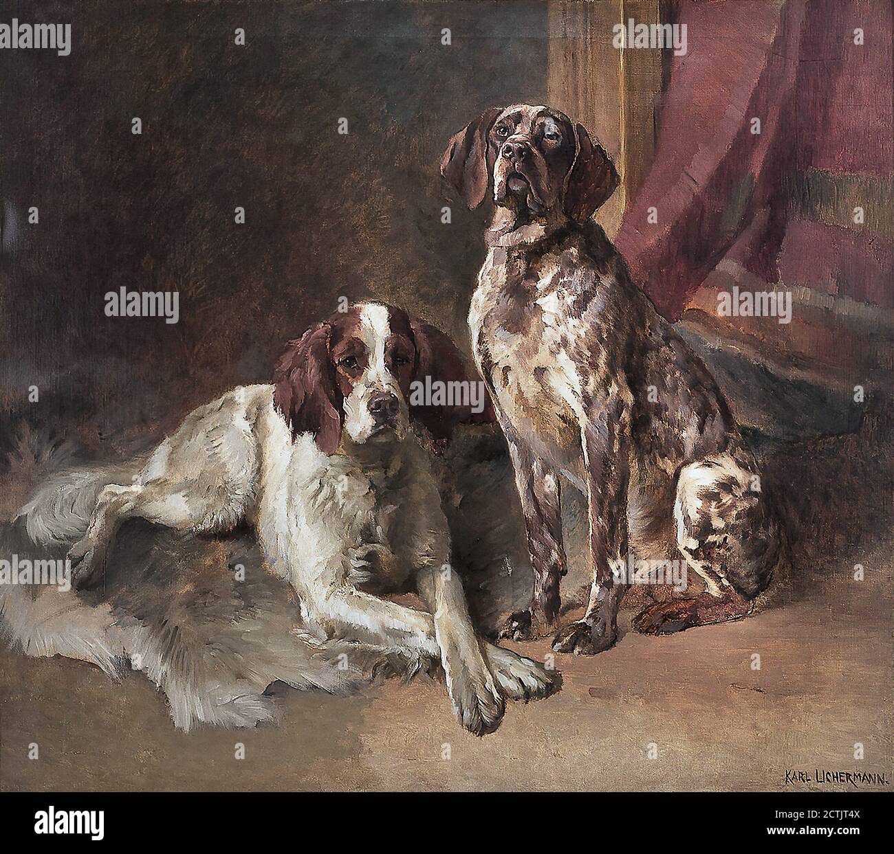 Uchermann Karl Kristian - Two Dogs - Norwegian School - 19th Century ...