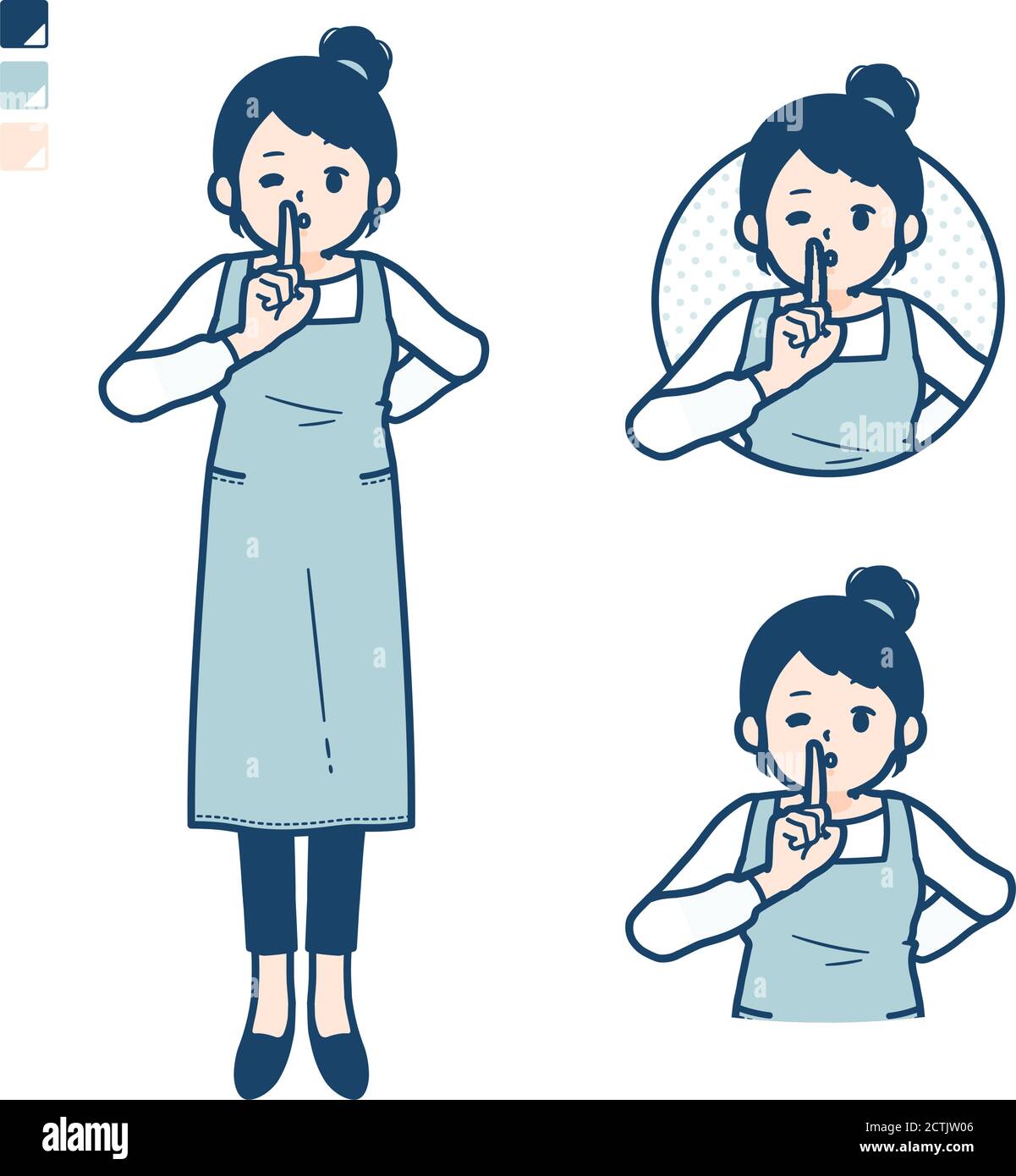 A woman in a apron with be quiet hand sign images. It's vector art so ...