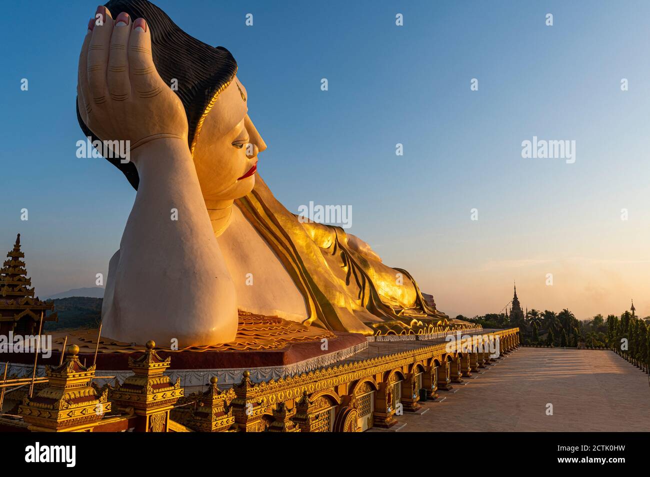 Myanmar, Mon State, Giant statue of reclining Buddha in Pupawadoy ...