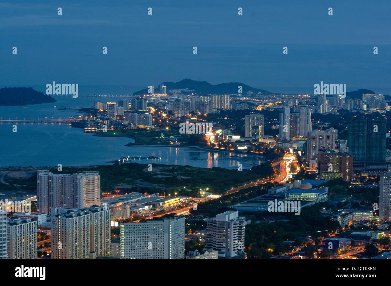 George Town, Penang/Malaysia - Jun 25 2017: Drone view traffic of Tun ...