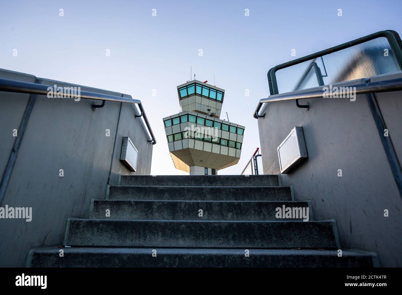 Germany, Berlin, Steps in front of air traffic control tower of Berlin ...
