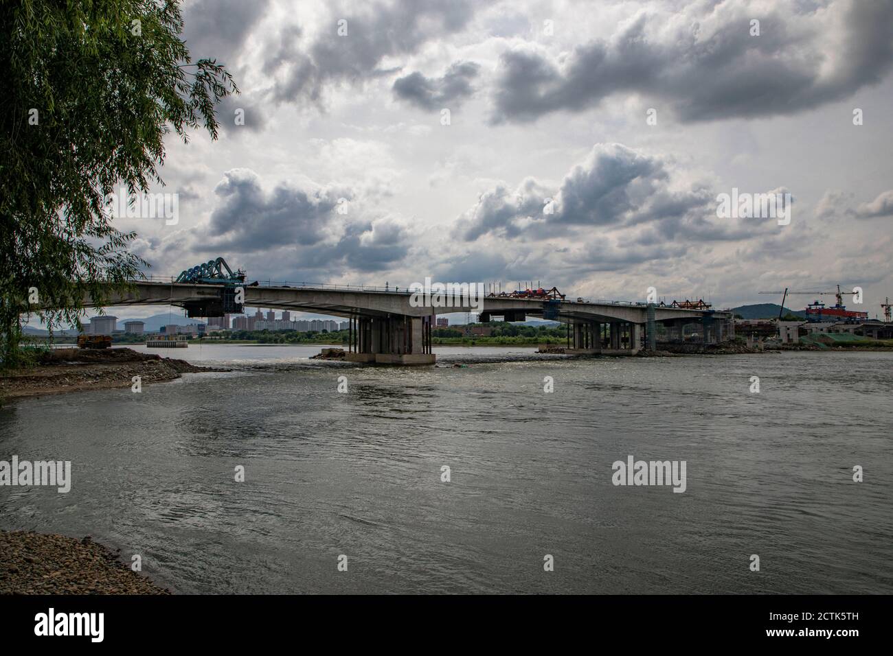 View of the Baishan Bridge under construction in Jilin city, northeast ...