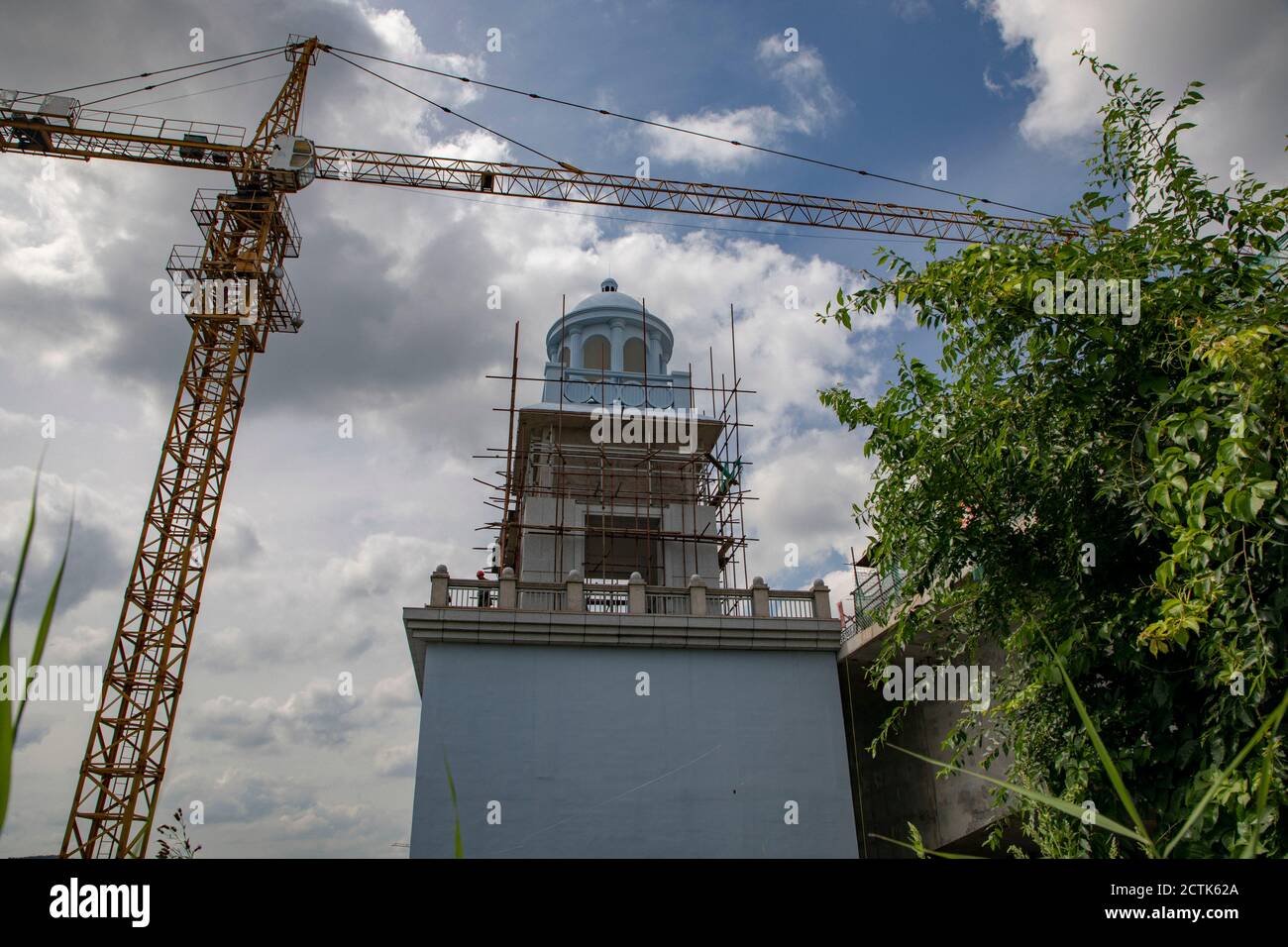 View of the Baishan Bridge under construction in Jilin city, northeast ...