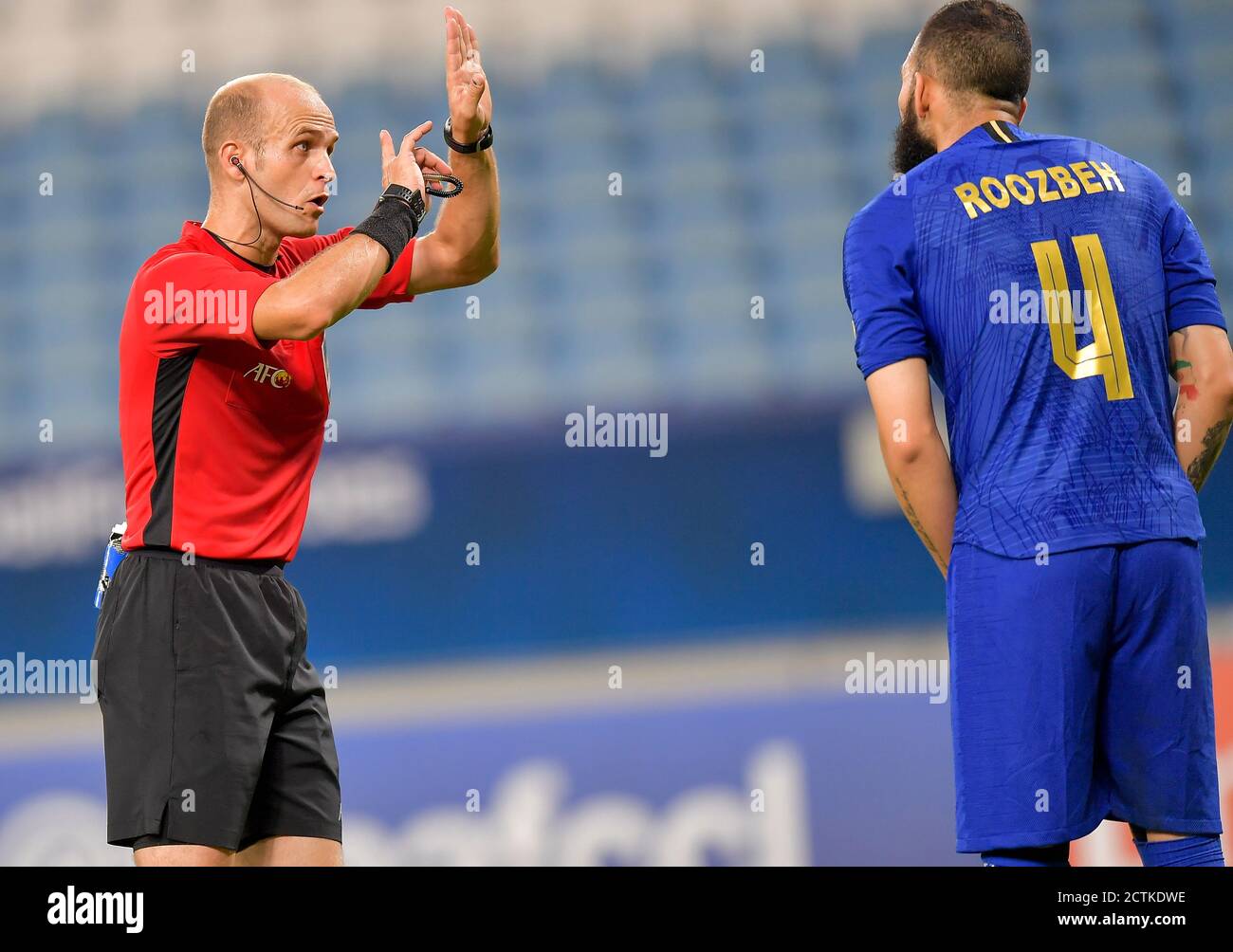 Doha, Qatar. 23rd Sep, 2020. Jordanian referee Adham Makhadmeh (L ...