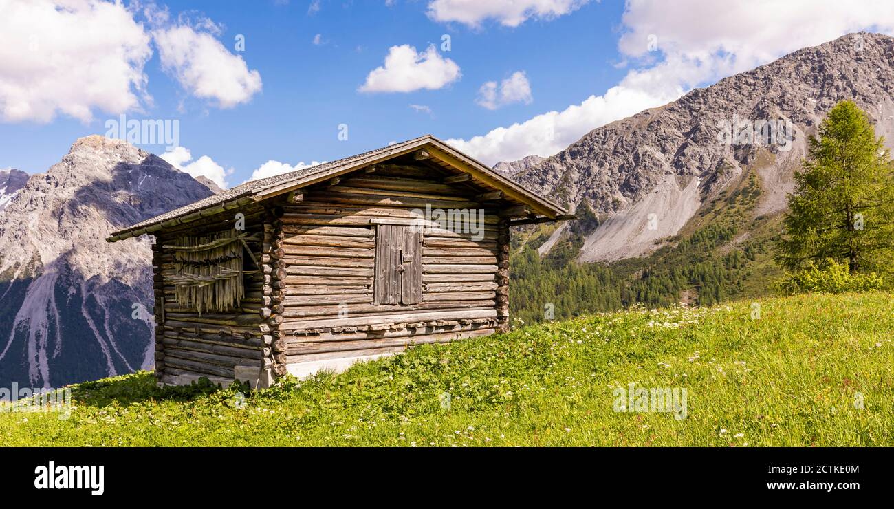 Wooden hut is Swiss Alps Stock Photo - Alamy