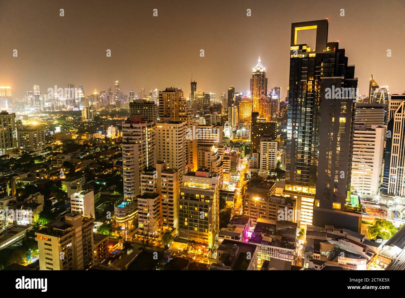 Thailand, Bangkok, Aerial view of capital city downtown at night Stock ...