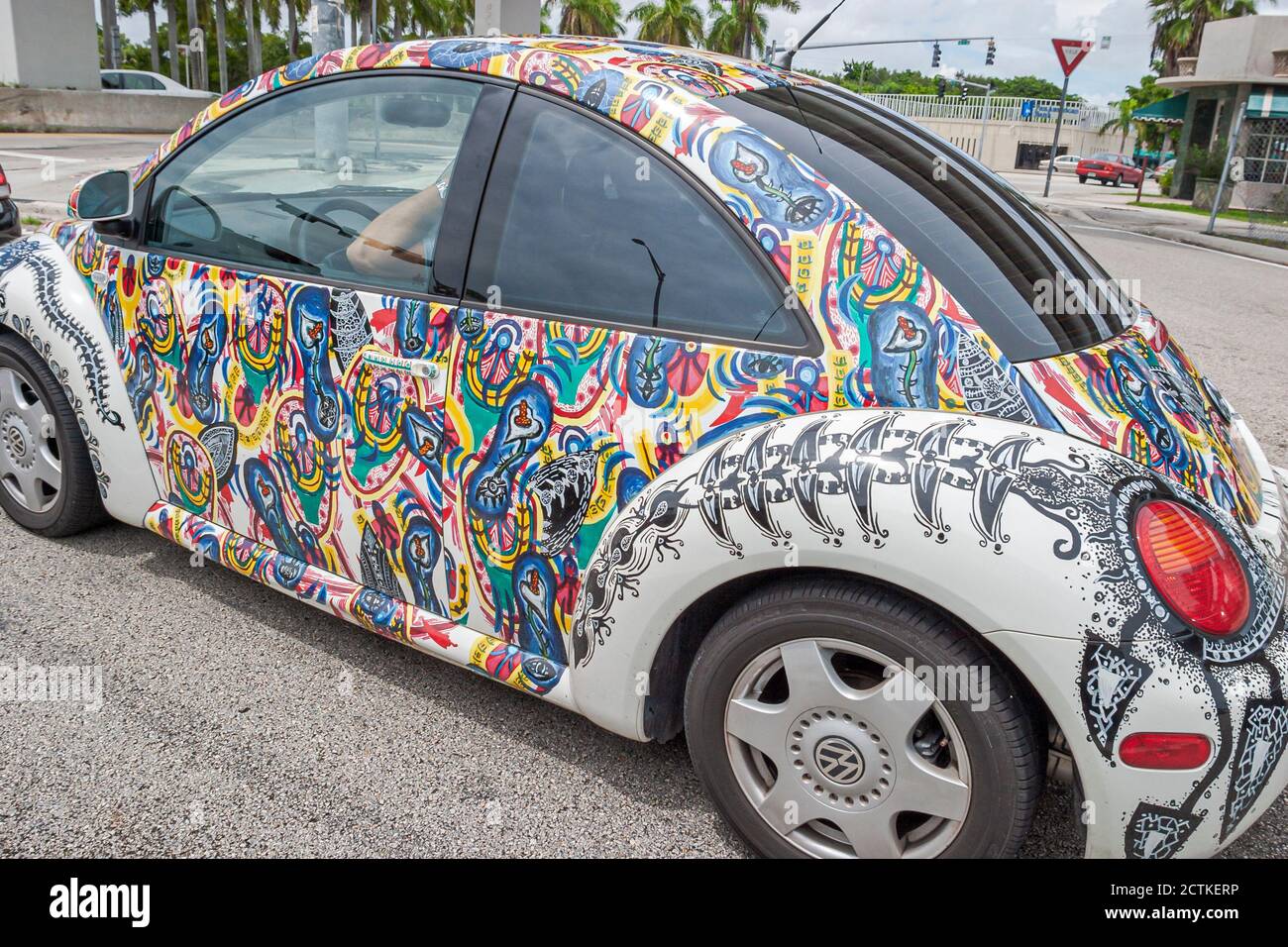 Miami Florida,Volkswagen Beetle painted hippie style psychedelic Stock ...