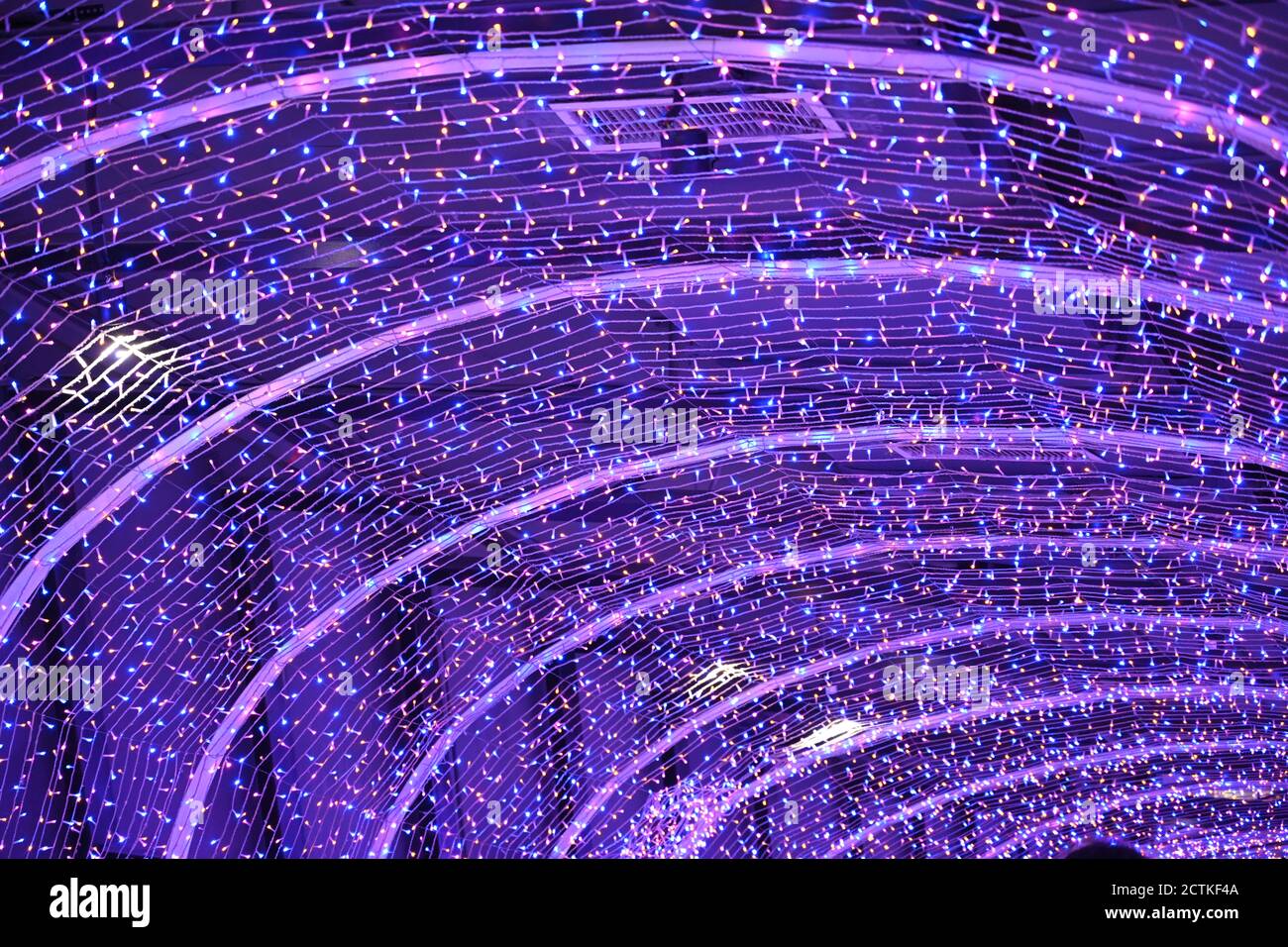 View of the LED-lighted rainbow tunnel at a subway station in Nanning ...